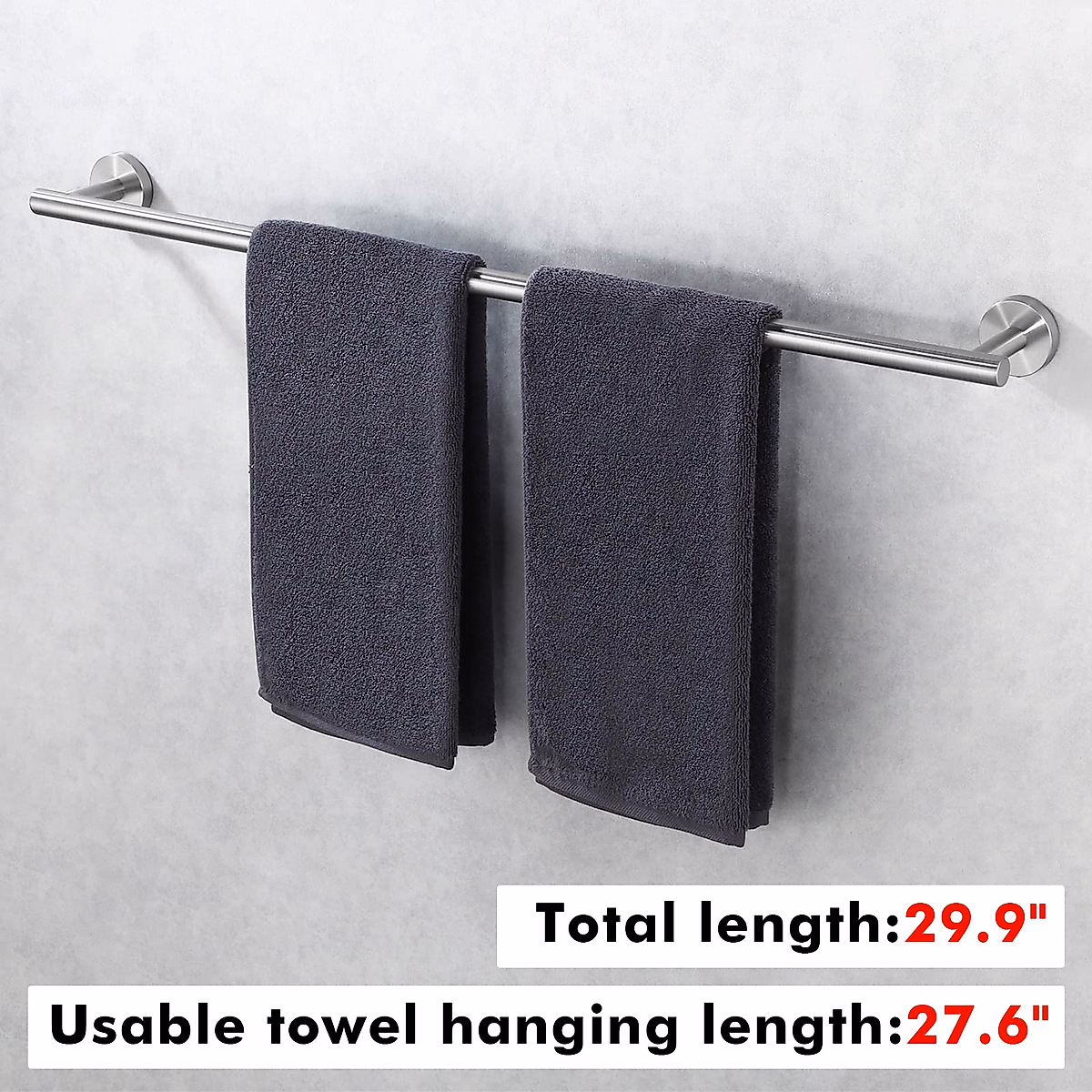 KES Bathroom Towel Bar, Towel Hangers for Bathroom Wall Shower Hand Towel Holder Hanger 27.6 Inches SUS304 Stainless Steel RUSTPROOF Wall Mount Brushed Steel, Total Length 29.9 Inch, A2000S75-2