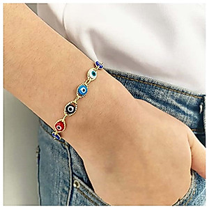 Iaceble Boho Evil Eye Bracelet Colorful Evil Eye Chain Bracelet Turkish Evil Eye Beads Bracelet Lucky Eye Bracelet Jewelry for Women