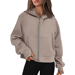AUTOMET Womens Zip Up Hoodies Fleece Jackets Oversized Sweatshirts Fall Fashion Outfits 2025 Sweaters Winter Clothes CoffeeGrey M