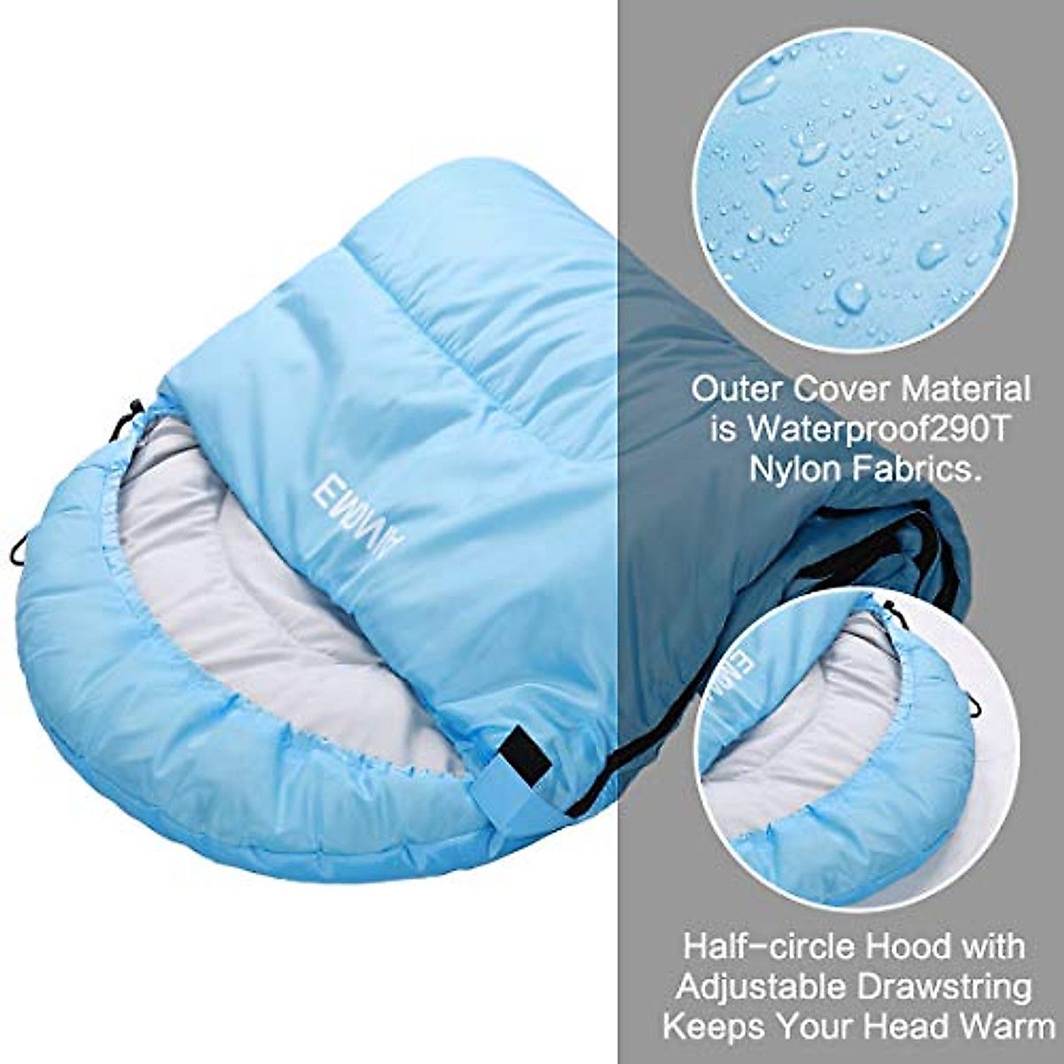 EMONIA Camping Sleeping Bag, 3-4 Season Waterproof Outdoor Hiking Backpacking Sleeping Bag Perfect for Traveling,Lightweight Portable Envelope Sleeping Bags for Adults,Kids,Girls and Boys