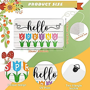 Hello Spring Wood Sign Farmhouse Tulips Spring Decor 9 x 5.3 Inch Spring Table Centerpiece Freestanding Wall Table Decor Wooden Cutout Tulips Spring Decoration for Home Dining Room (Spring)
