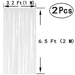 Red White Metallic Tinsel Foil Fringe Curtain Circus Welcome Carnival Under The Top Birthday Baby Shower Graduation Halloween Wedding Valentines Day Party Photo Booth Backdrop Decoration, 4pc