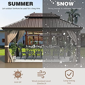 EROMMY Hardtop Gazebo Galvanized Steel Outdoor Gazebo Canopy Double Vented Roof Pergolas Aluminum Frame with Netting and Curtains for Garden,Patio,Lawns,Parties (12'x 16')