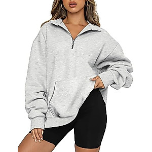 Trendy Queen Womens Half Zip Pullover Oversized Sweatshirts Hoodies with Pockets Quarter Zip Long Sleeve Fleece Jackets Crewneck Fall Outfits Cute Preppy Y2k Winter Clothes Teen Girls Fashion 2023