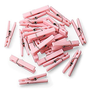 50 PCS Small Transparent Plastic Tool Paper Clips Clothespins Clip Clothing Line Clip Photo Clips 1.4 x 0.25 Inch Mini Clothespins Baby Shower Clothing Pins Plastic Small Clips for Party (Pink)