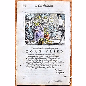 Antique Copperplate Miniature Engraving: BL82 from Ouderdom, Buyten Leven, en Hof Gedachten