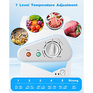 Kazigak Compact Chest Freezer, 3.5 Cu.Ft. Deep Freezer with Basket, 6 Level Adjustable Temperature, Top Door Mini Freezer White