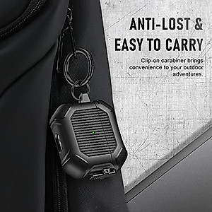 Maxjoy for for Airpods 3rd Generation Case, Carbon Fiber Secure Lock Clip Full Body Shockproof Hard Shell Protective Apple for Airpods 3 Case Cover with Keychain for AirPod 3rd Gen 2021 for Men, Black