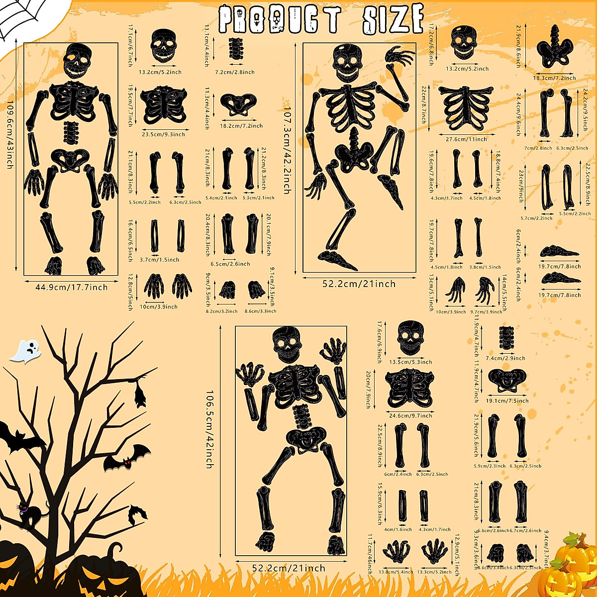 Bememo Halloween Skeleton Garage Door Magnets 42.9 Inches Dancing Skeleton Skull Magnetic Sticker Decor Black Large DIY Garage Magnets for Halloween Party Home Door Car Dishwasher Decor