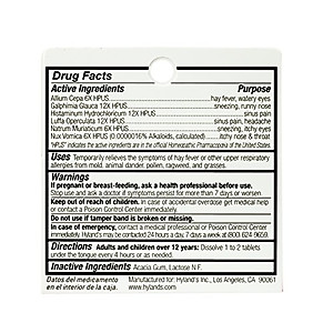 Allergy Pills by Hyland's, Non Drowsy Seasonal Allergy Relief, Safe and Natural for Indoor & Outdoor Allergies, 60 Quick Dissolving Tablets