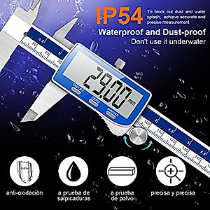 Caliper Measuring Tool, Qfun 6 Inch Electronic Digital Caliper with Stainless Steel and Extra-Large Display, IP54 Waterproof Vernier Calipers for Engineer Carpenter