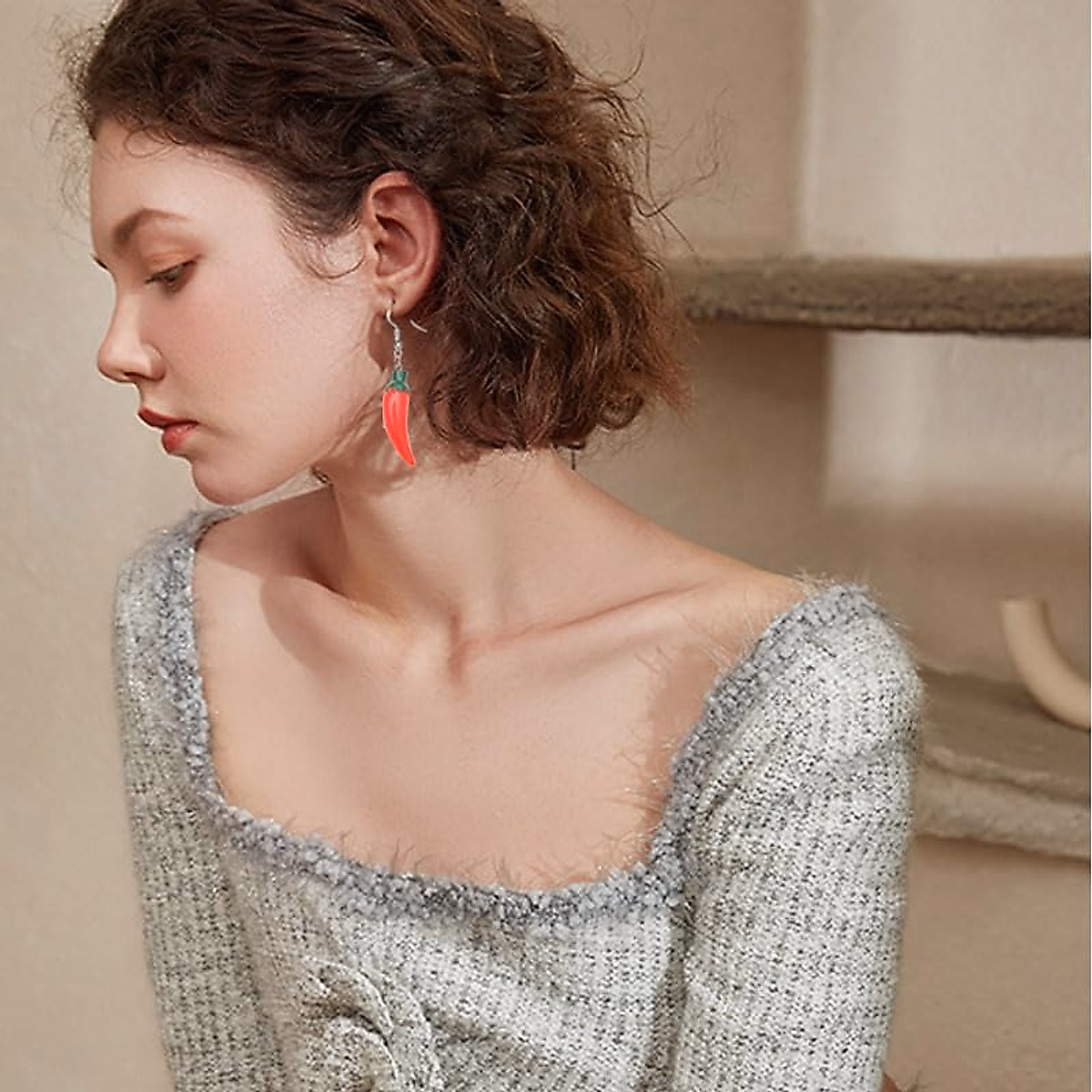 ONLYJUMP Red Chili Pepper Earrings Cute Fun Lifelike Simulation Vegetable Food Resin Dangle Drop Charm Pendant Earrings (Red Pepper)