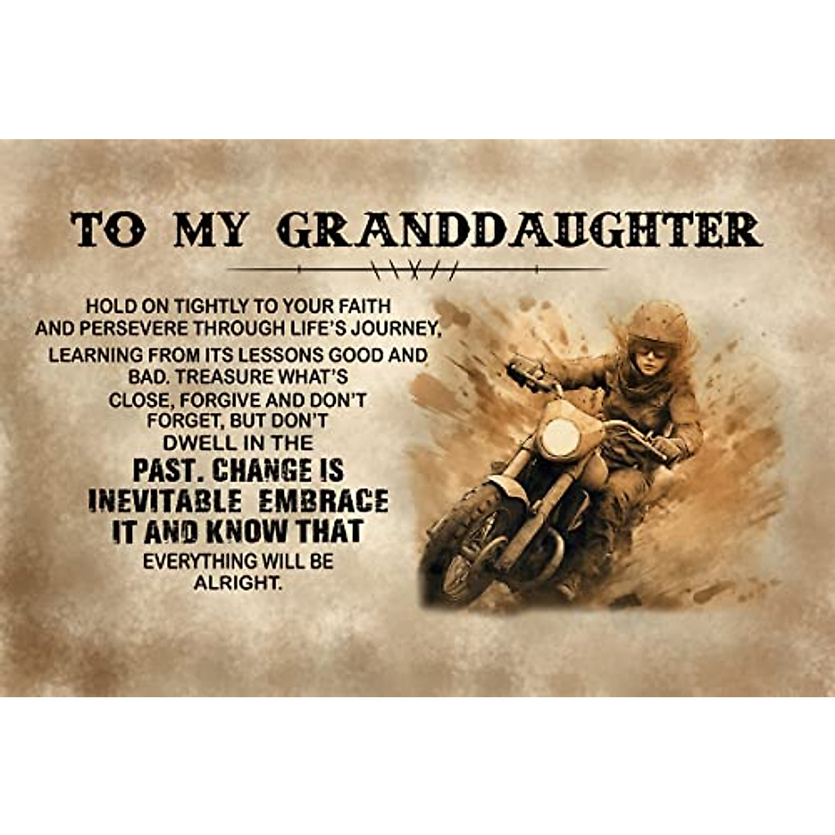 Poster Granddaughter: Hold on Tightly To Your Faith and Persevere - Armored Motorcycle Rider Wall Art Decor 207023