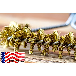 Backyard Dudes BBQ Grill Cleaning Brass Brush 16" -Made in USA -Heavy Duty Real Brass Extra Wide Two Levels of bristles are Soft Safe for Porcelain Enamel grates (16 inches)