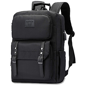 Laptop Backpack Women Men College Backpacks Bookbag Vintage Backpack Book Bag Fashion Back Pack Anti Theft Travel Backpacks with Charging Port fit 15.6 Inch Laptop Black