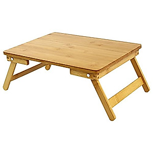 WKWKER 100% Bamboo Laptop Desk Flat Surface Lap Stand Table with Folding Legs Portable Table Bed Tray for Workstation Computer Writing Studio (Natural)