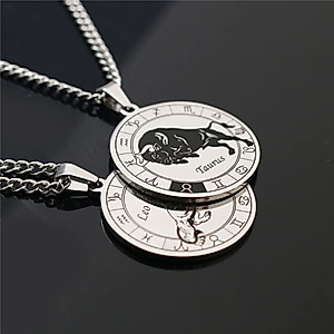 12 Constellation Necklace Stainless Steel Coin Disc Zodiac Horoscope Pendant Necklace for Women Men Personalized Jewelry(Taurus)