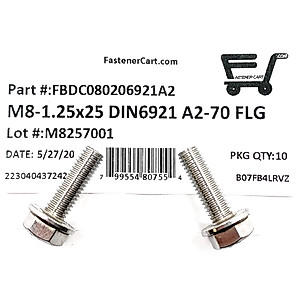 M8-1.25 x 25 Stainless Steel Flange Bolt DIN 6921 A2 Stainless Steel (10 Pieces) M8x25