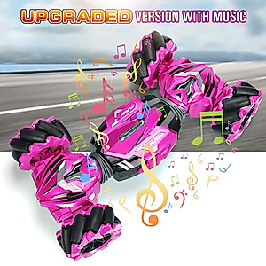 NQD Gesture Sensing Remote Control Car for Boys 1:14 Scale Transform RC Stunt Car 25Km/h Double Sided Rotate 360° Flips with Lights Music Birthday Xmas Gifts for Boys, Green