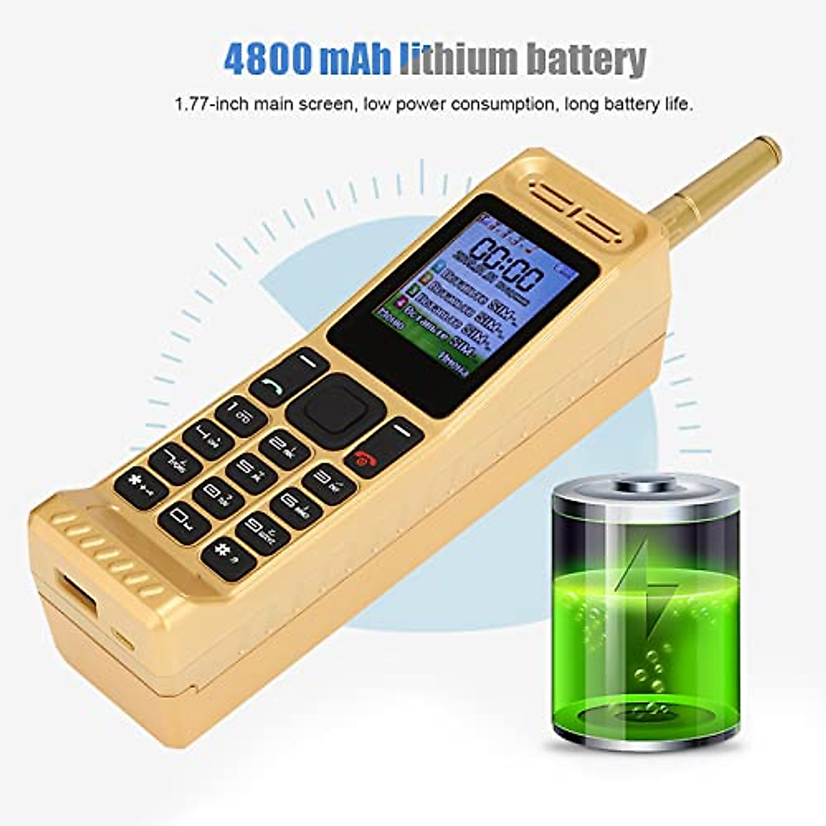 Limouyin Vintage Cell Phone, Retro Brick Cell Phone Four Card Four Standby Quad‑Band 2G Bluetooth Mobile Phone 4800mAh Long Standby Big Button Phone for Seniors(Gold)