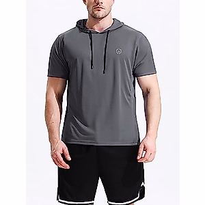 NELEUS Men's Running Shirt Mesh Workout Athletic Shirts with Hoods,5084,3 Pack,Black/Grey/Olive Green,US XL,EU 2XL