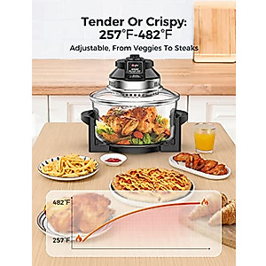 Oil-Free Air Fryer Oven, 12-19QT Air Fryer Toaster Oven, Right Large Infrared Halogen Convection Oven with Recipes, Nonstick and Dishwasher-Safe Glass Container (Black)