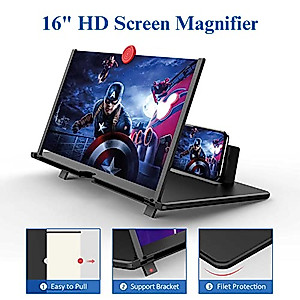 16" Screen Magnifier –3D HD Mobile Phone Magnifying Projector Screen Enlarger for Movies, Videos, and Gaming–Foldable Phone Stand with Screen Amplifier–Supports All Smartphones (Black-16Inch)