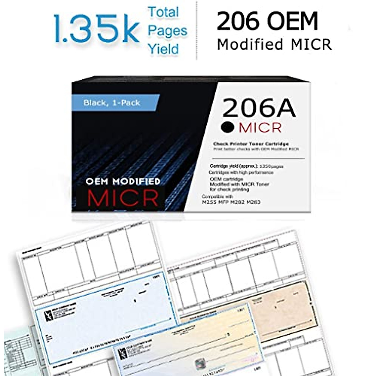MTI 206A MICR Toner OEM Modified Replacement for HP 206A 206X | HP Color Laser Pro M255dw M255nw MFP M282nw M283cdw M283fdn M283fdw | W2110A Check Printer Magnetic Ink