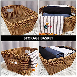 Cabilock Woven Storage Basket Large Storage Container with Handles Rustic Decorative Rattan Storage Basket for Laundry Bedroom Bathroom (Bottom 11.8x7.9x7.9 inch)