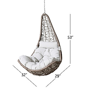 Ulax Furniture Outdoor Wicker Hanging Chair Swing, Patio Hanging Basket Swing Chair with Hanging Steel Chain (Beige)