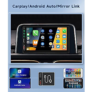 Double Din Car Stereo Car Radio Apple Carplay, Rimoody 7 Inch Touch Screen Car Radio with Bluetooth FM Radio Mirror Link TF/USB/AUX Input SWC Car Multimedia Player + Backup Camera