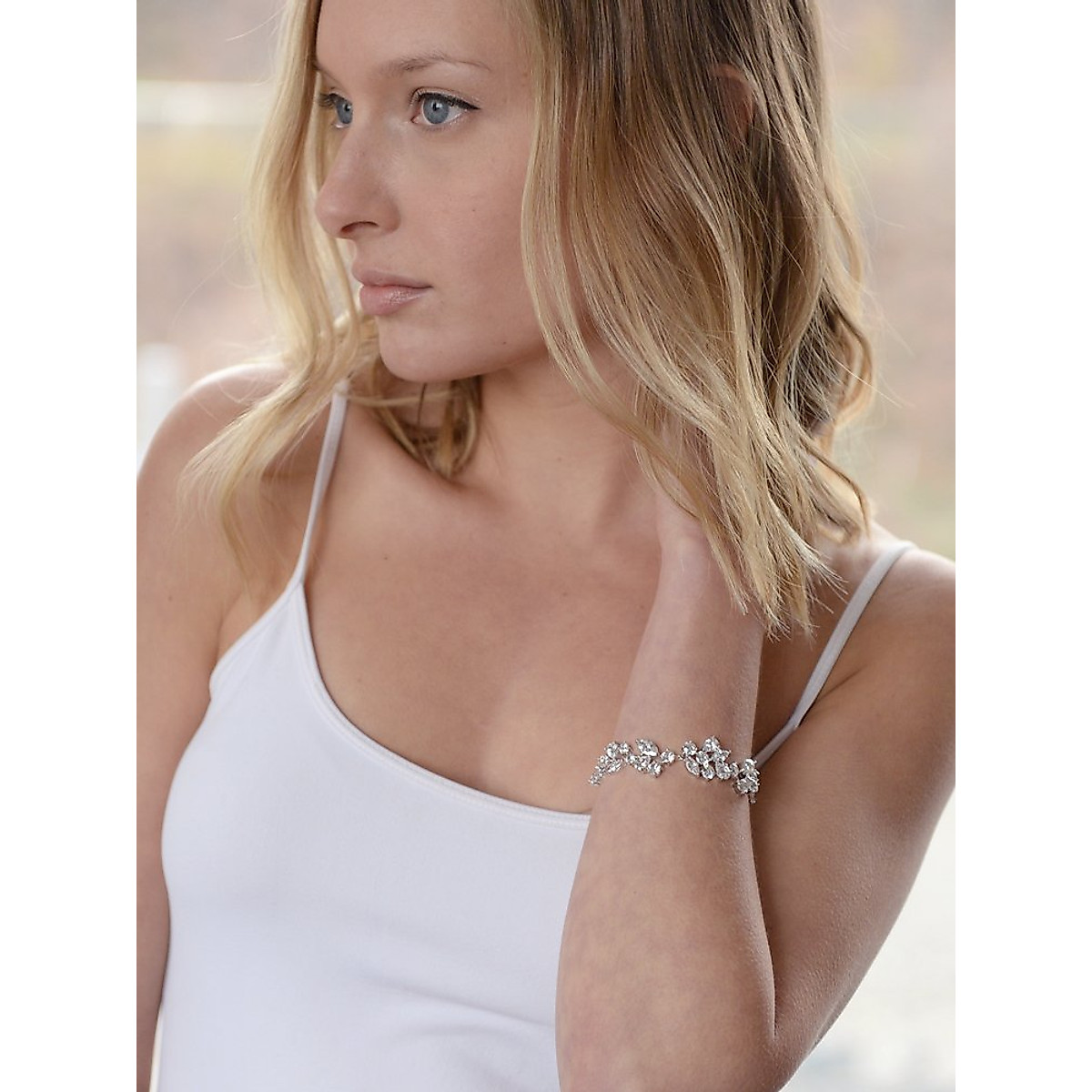 Mariell Mosaic Shaped CZ Wedding Bracelet in Silver Rhodium. 6 ¼" Petite Size, Perfect for Smaller Wrist!