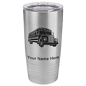 LaserGram 20oz Vacuum Insulated Tumbler Mug, School Bus, Personalized Engraving Included (Stainless Steel)
