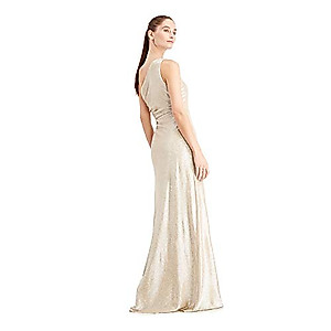 Calvin Klein One-Shoulder Gown with Side Ruching and Beaded Detail – Women’s Formal Dresses for Special Occasions, Buff/Silver 2, 4