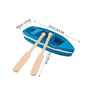 BESPORTBLE 6 Sets Miniature Rowboat Mini Blue Wood Boat with Oars Canoe Model Figurines Fairy Garden Miniatures Nautical Home Decorations (Boat+2 Paddles)