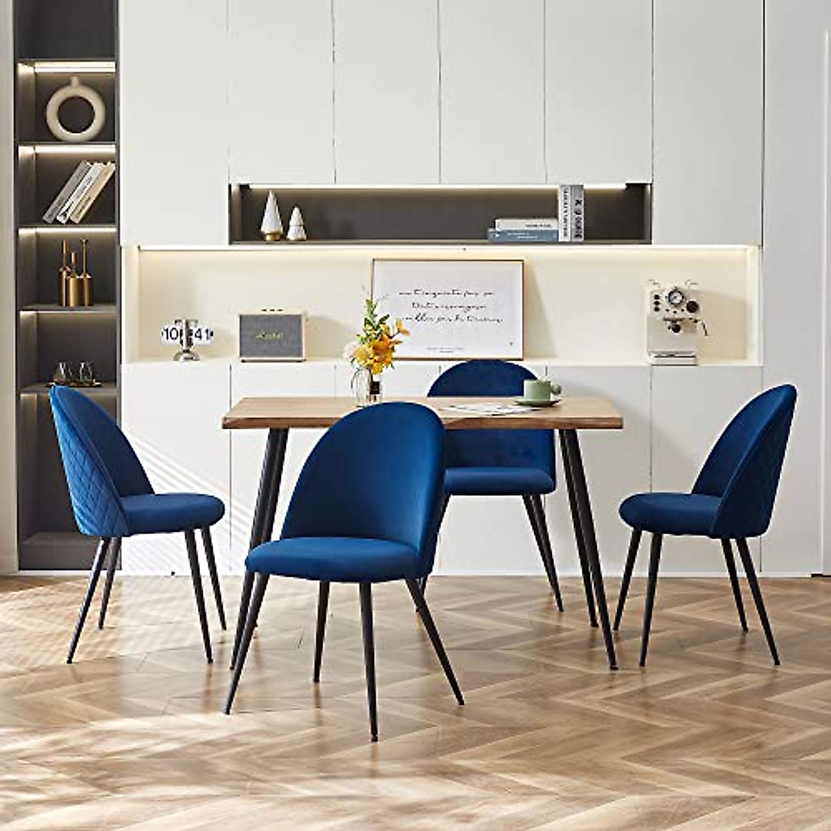Homedot Dining Chair Set of 4 Simple Design Home Chair Armless Living Chair for Dining Table,Upholstered Chair Velvet Comfortable Bedroom Chair with Stainless Metal Legs for Unisex,Navy Blue