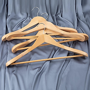 ELONG HOME Suit Hangers, 6 Pack Heavy Duty Wooden Hangers with Extra Wide Shoulder, 17.5″ Luxury Coat Hangers for Closet, Natural Hangers with 360° Swivel Hook & Strong Pant Bar