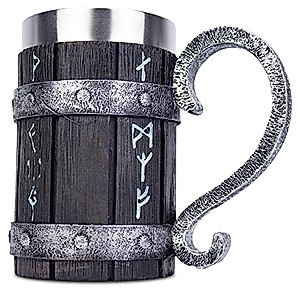 Nordic Viking Rune Mug Tankard Stainless Steel Wooden Resin 3D Norse Decor Coffee Cool Gothic Beer Tankard Stein Cup Mugs 20oz
