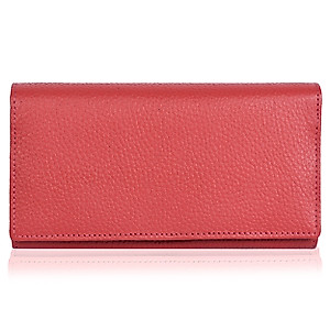 Ozora RFID Block Handmade Bifold Leather Wallet with Multi Card Holders, Travel Purse for Women (Red Floater)