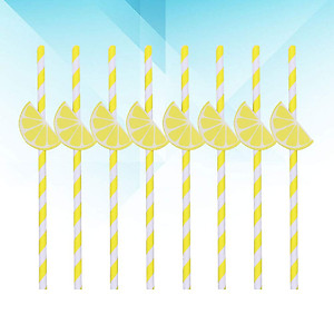 Cabilock Delicate 30pcs Hawaii Lemon Party Straws Fruit Paper Straws Party Supplies for Drinking