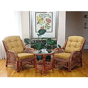 SK New Interiors Malibu Lounge Living Accent Armchair Natural Rattan Wicker Handmade Design with Light Brown Cushion, Colonial