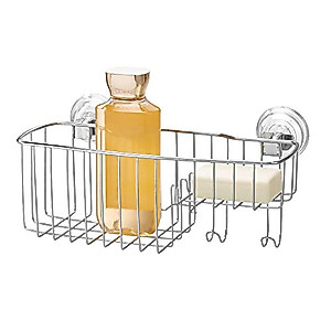 InterDesign Reo Power Lock Suction Bathroom Shower Combo Caddy Basket for Shampoo, Conditioner, Soap - Stainless Steel
