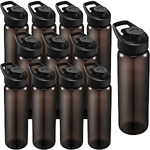 Mimorou 12PCS 24oz Sports Water Bottles Bulk Plastic Sports Drink Bottles Pack Sports Water Cups Set Sports Bike Water Bottles for Gym Outdoor Sports Cycling Camping Hiking Yoga (Clear Grey)