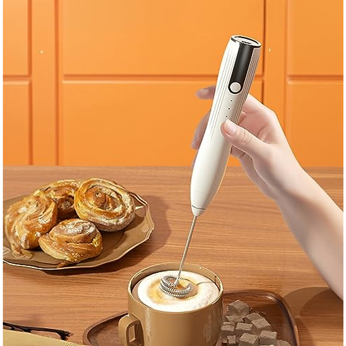 Yuehuam Handheld Milk Frother USB Rechargeable Electric Whisk Coffee Frother Mixer with 3 Whisks 3 Speeds Adjustable Drink Mixer Foam Maker Blender for Latte Cappuccino Hot Chocolate