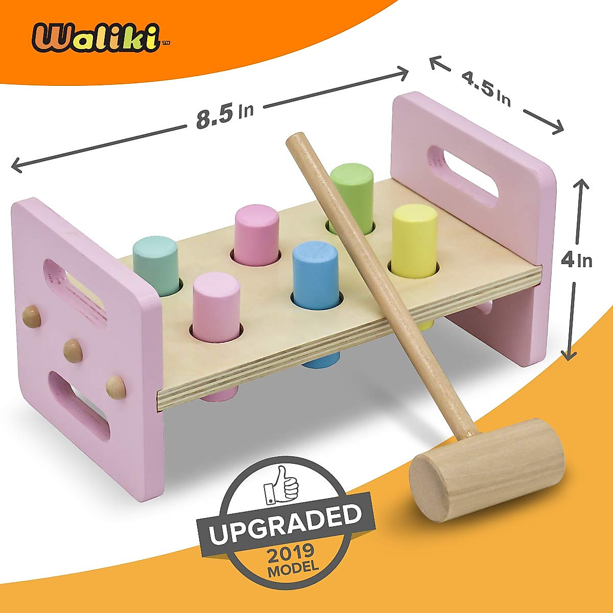 WALIKI Pounding Bench with Hammer, Wood Shape Sorter Box, Rainbow Stacker, Pastel Colors, Complete Set (3 Wooden Toys Bundle)