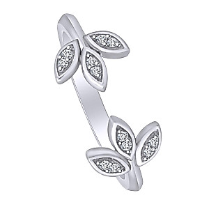 Natural Diamond Accent Open Leaf Wedding Band Ring in 14k White Gold Plated 925 Sterling Silver (0.05 Cttw, I-J Color, I2-I3 Clarity) Ring Size-7
