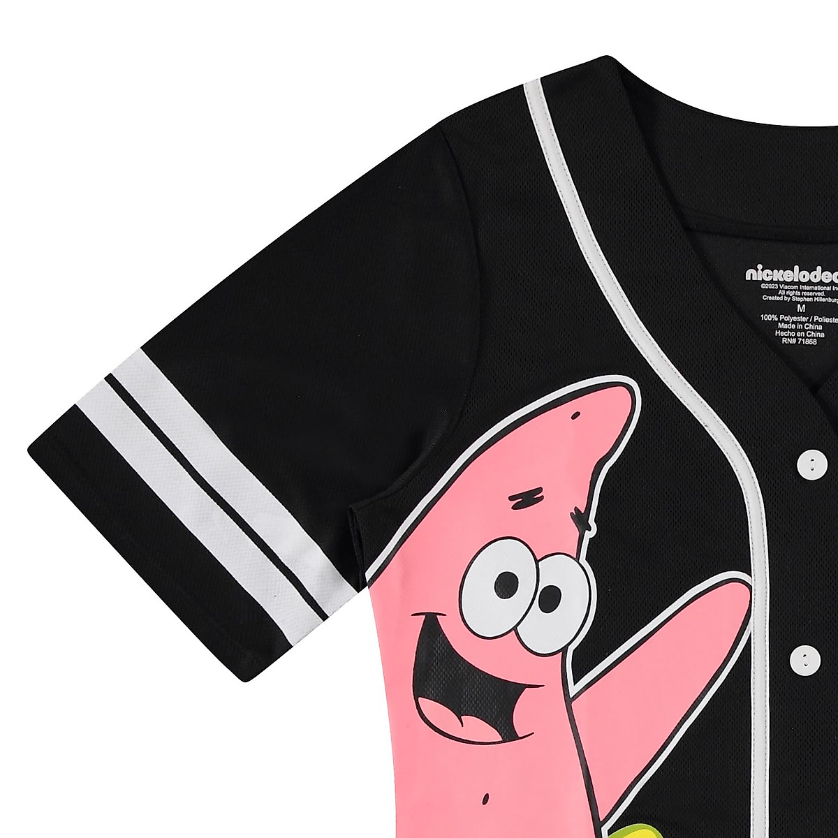 SpongeBob SquarePants Ladies Baseball Jersey - Spongebob, Mr Krabs, Squidward, Patrick Star - Mesh Button Down Baseball Jersey (Black White, Small)