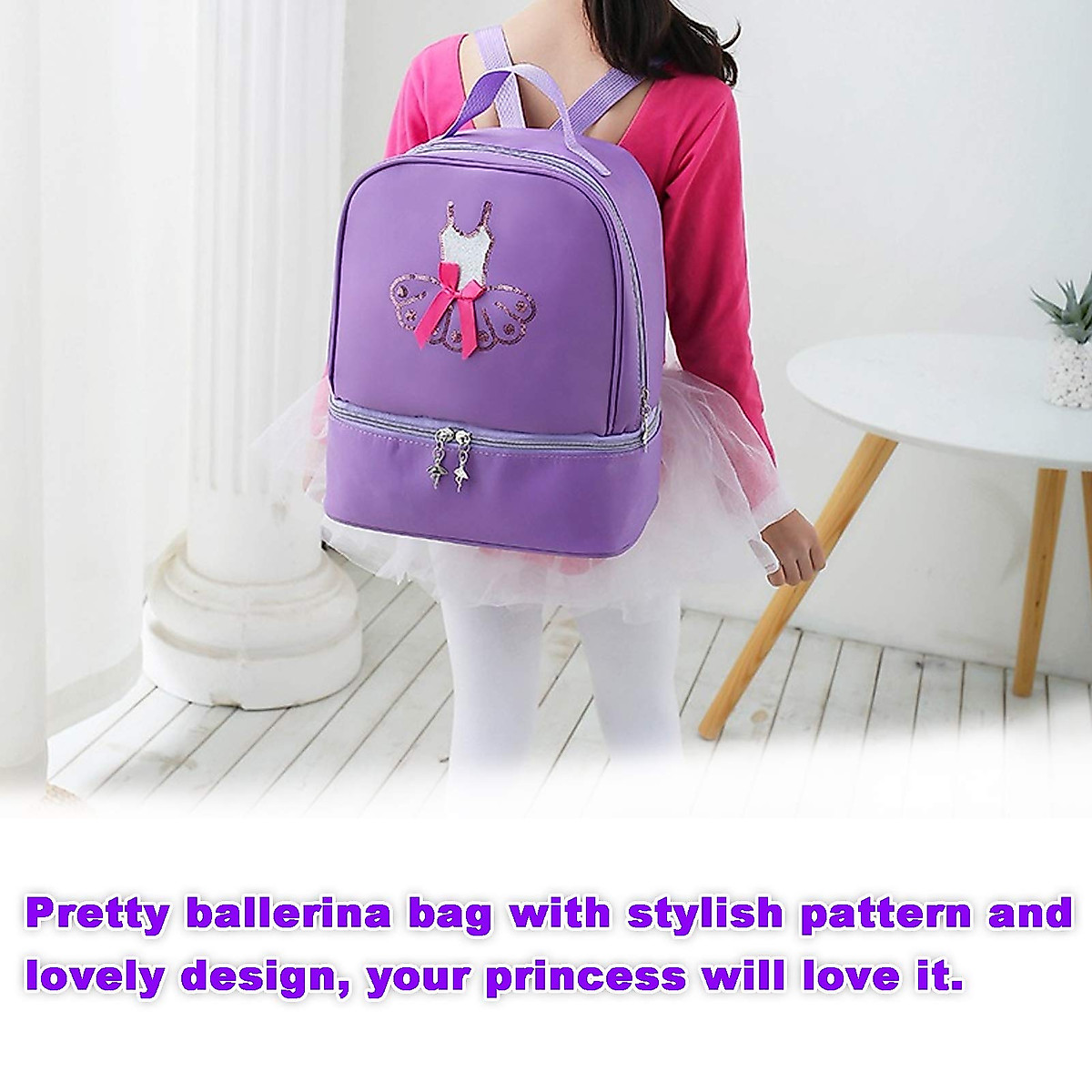 Yitengteng Ballet Dance Backpack for Little Girls Ballerina Purple Bag for Dance Toddler Dance Bag Gymnastics Latin Dance Yoga Tap Dance Jazz Storage Bag