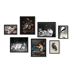 Skull Ghost Raven Crow Pagan Gifts - Whimsigothic Witch Poster Print - Spooky Weirdo Satanic Photo - Gothic Goth Wall Art - Haunted House Halloween Wall Decor - Vintage Scary Creepy Picture Bathroom