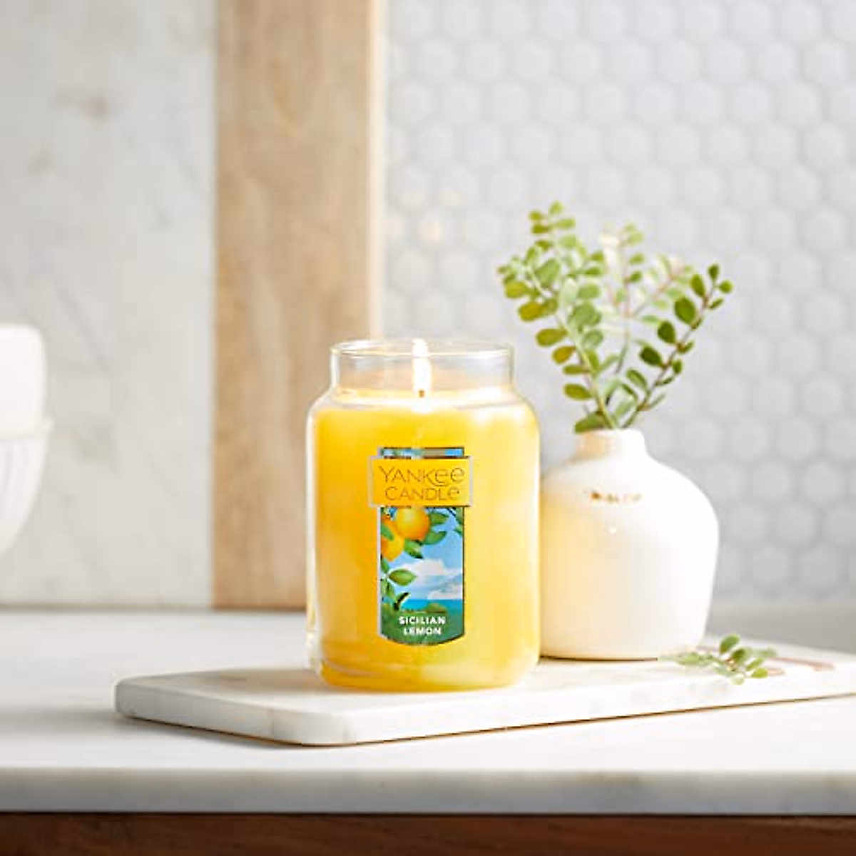 Yankee Candle Sicilian Lemon Scented Classic 22oz Large Jar Single Wick Candle, Over 110 Hours of Burn Time, Perfect for Home Decor, Parties, and Gifts (Pack of 2)